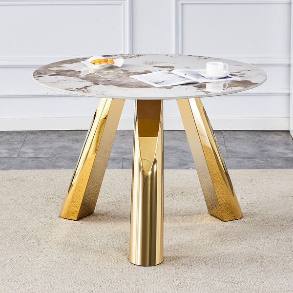 Marble Grained Stone Round Table Three - Legged Round Table With ...