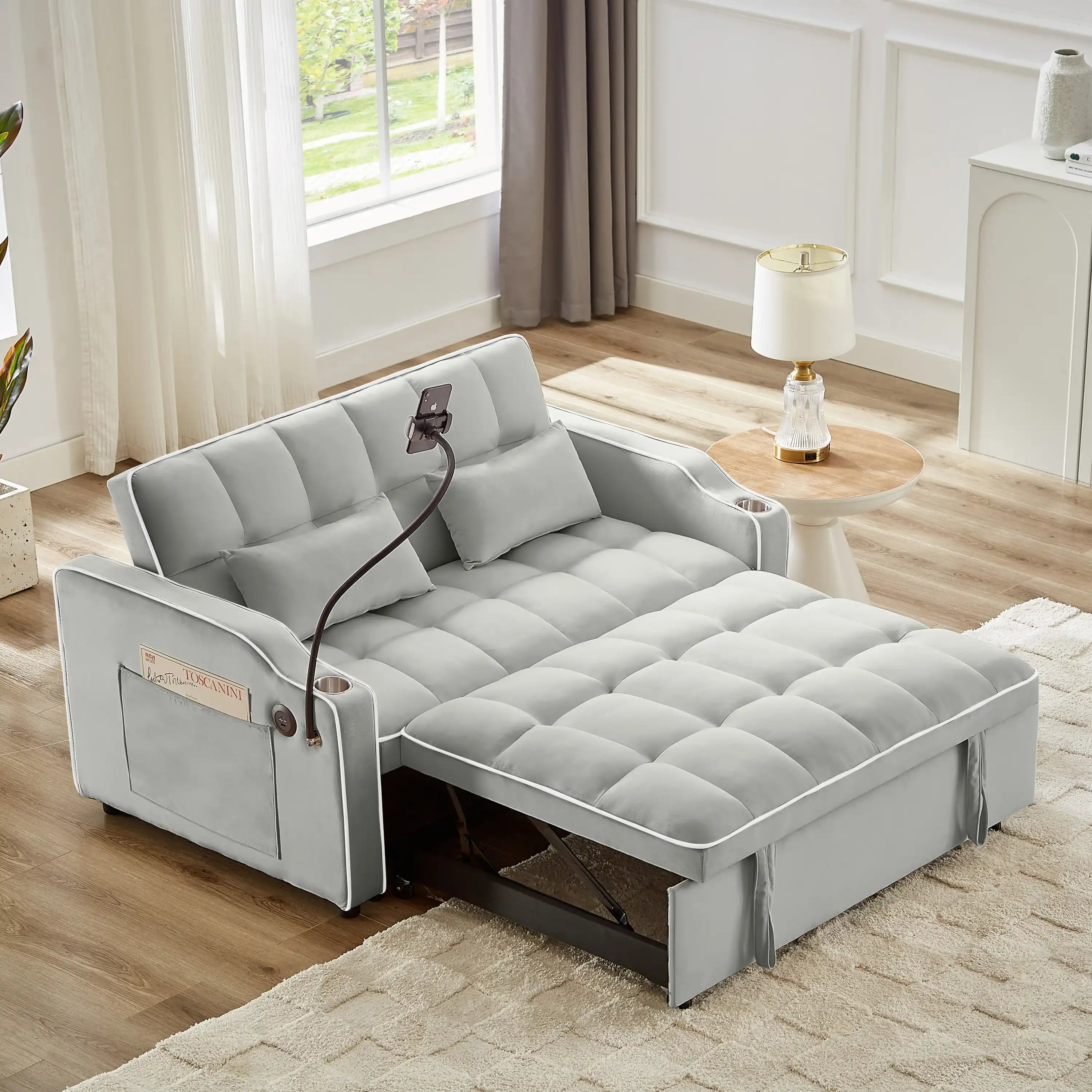 Xena Modern Sleeper Sofa Pull Out With Adjustable Back USB & Phone Sta ...