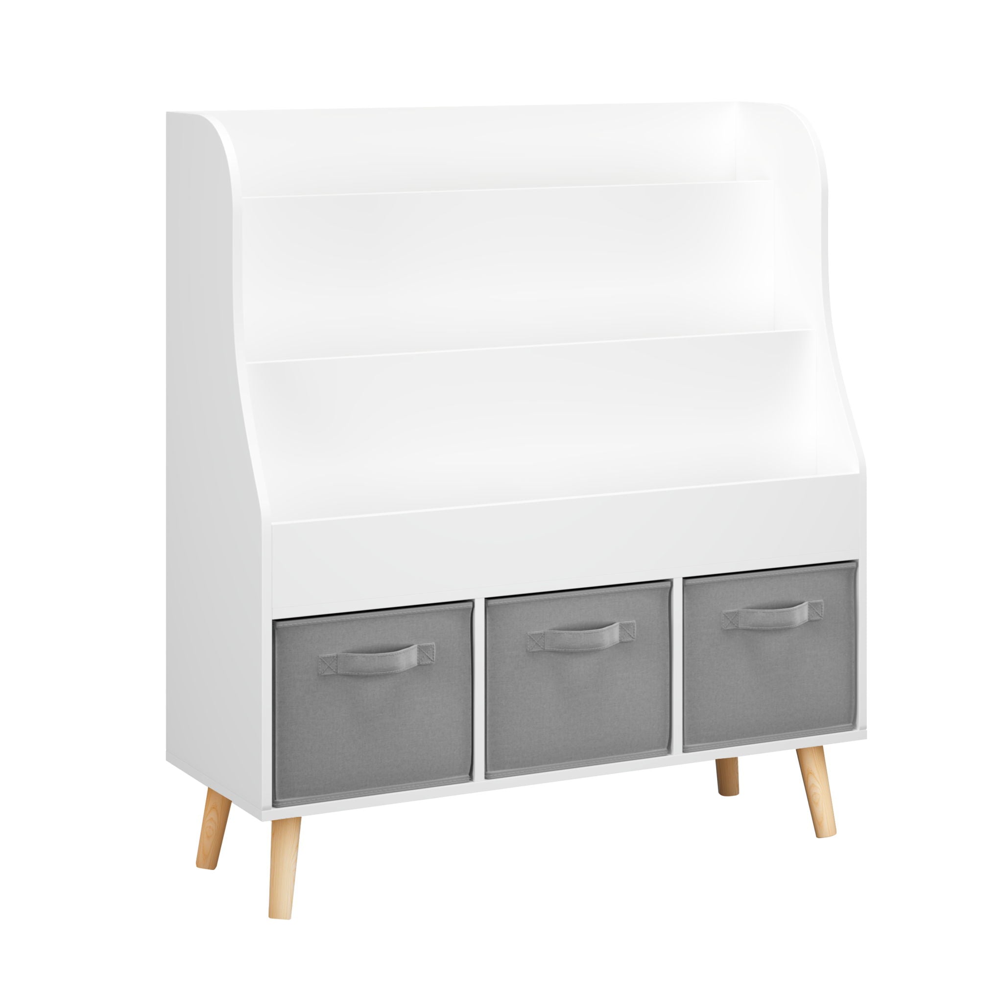 Bookshelf With 3 Storage Bins, Book Display Organizer, Front Facing Bo