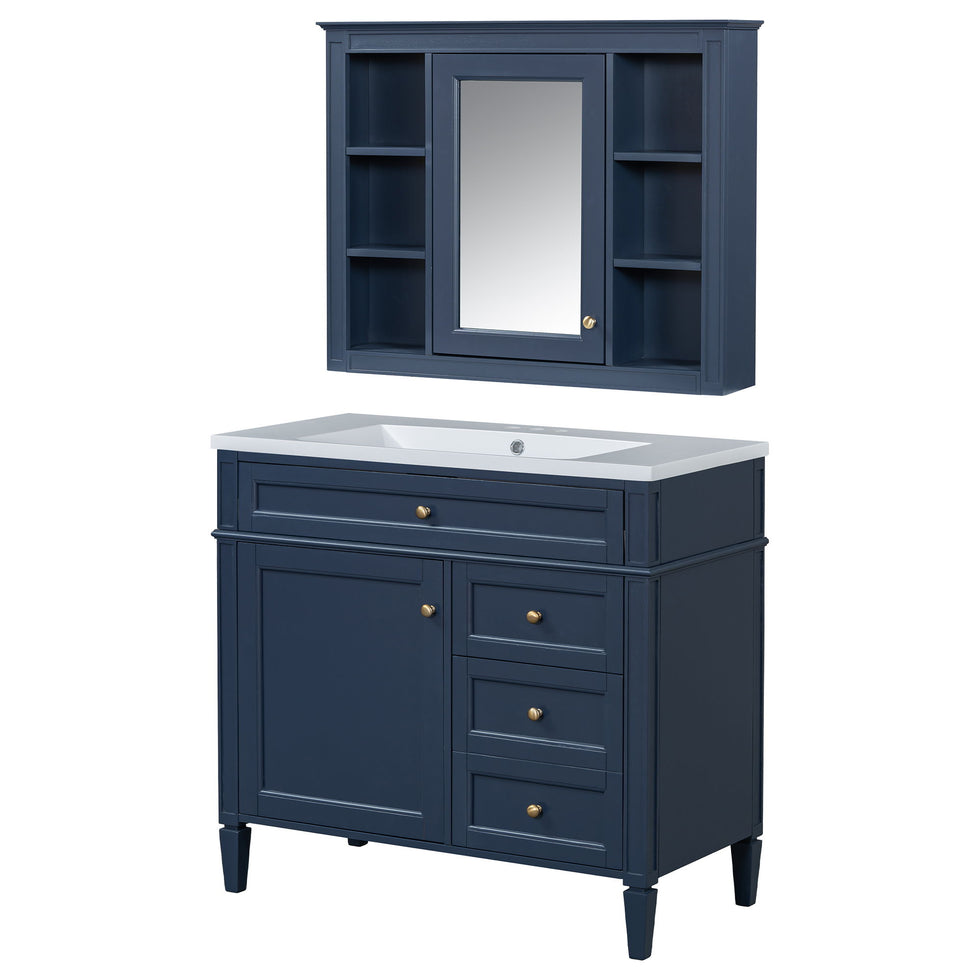 Bathroom Vanity With Top Sink, Storage Cabinet With Mirror, 2 Doors, 3 ...