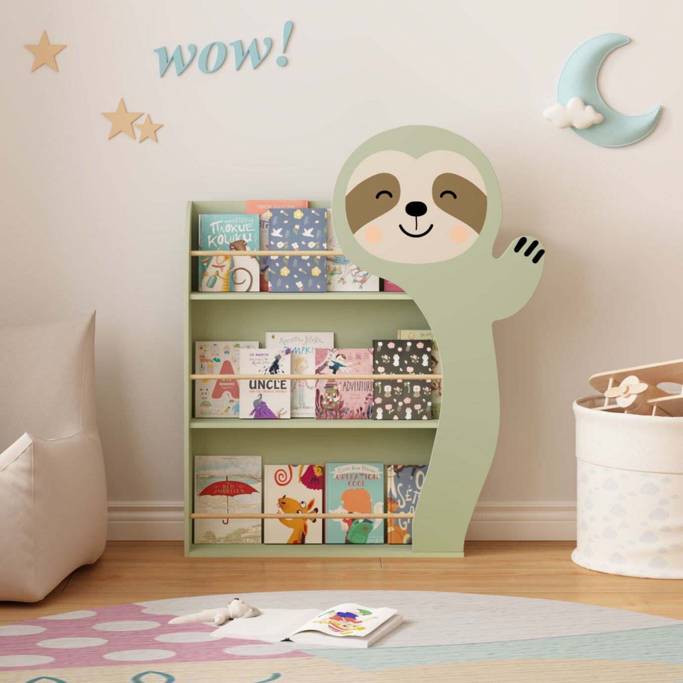 - Sloth Bookshelf, Front Facing Toddler Book Display Rack With 3 Tiers ...