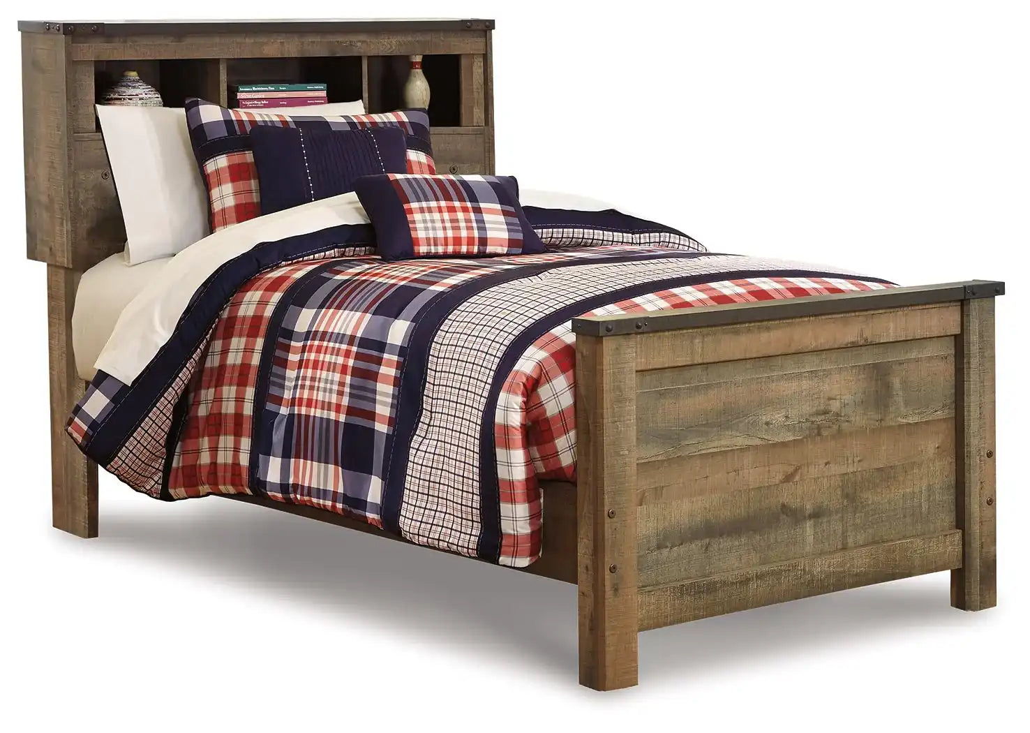 Trinell Bookcase Bed in Dark Brown Rustic Wood Finish