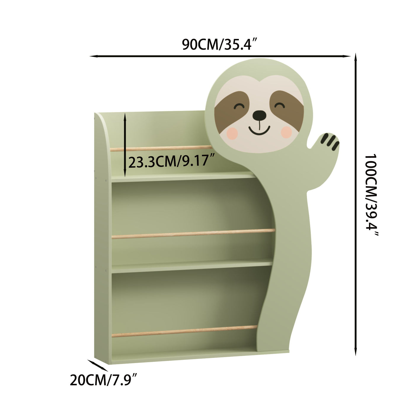- Sloth Bookshelf, Front Facing Toddler Book Display Rack With 3 Tiers ...